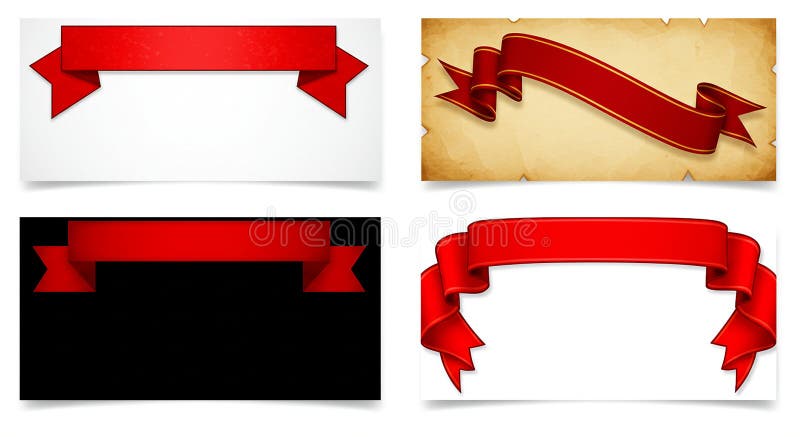 Four Red Ribbon Banners on Different Backgrounds. the Top Left Features ...