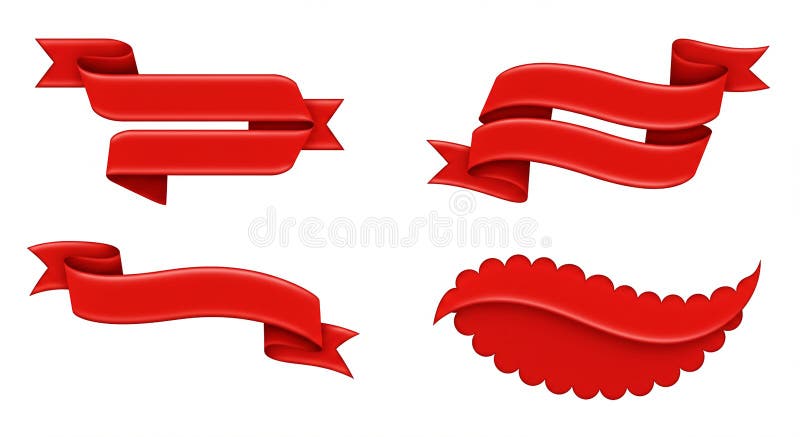 Four Red Ribbon Banners are Displayed Against a White Background. Each ...