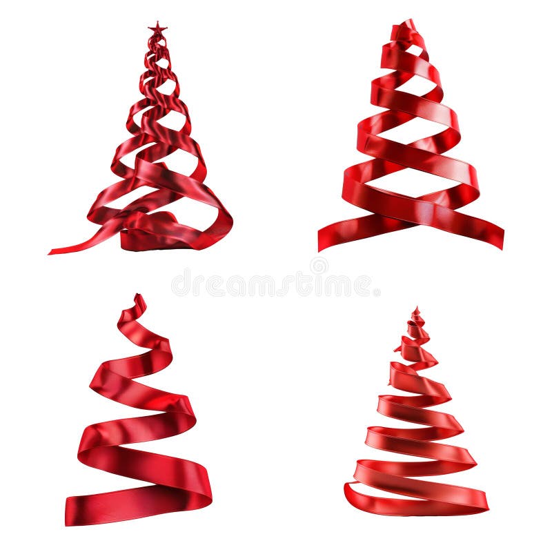 Four Red Ribbon Christmas Trees with a Star Stock Image - Illustration ...