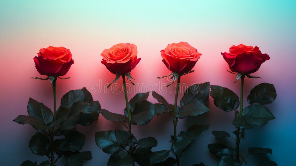 Four Red Roses Against a Gradient Background Stock Illustration ...