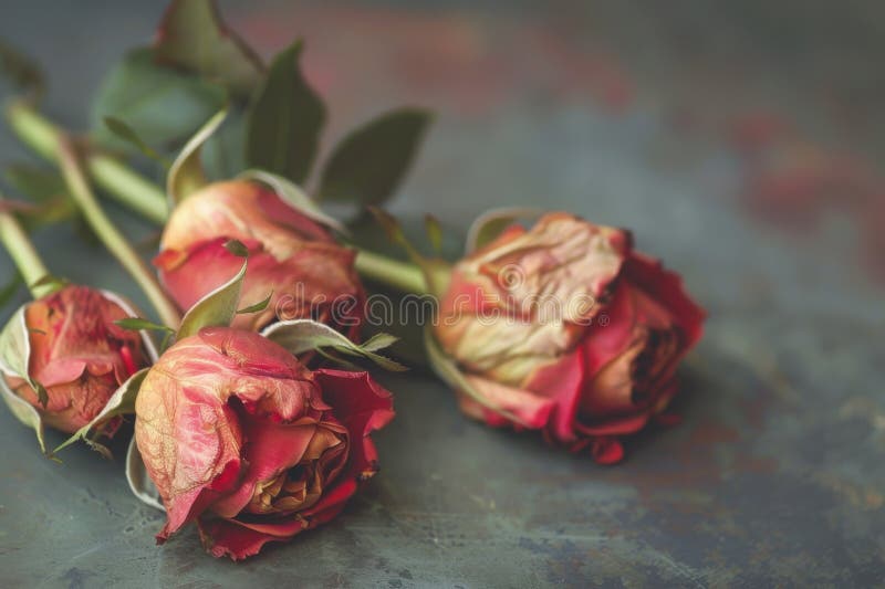 Wilted Red Roses on a Grey Surface. Generative AI Stock Illustration ...