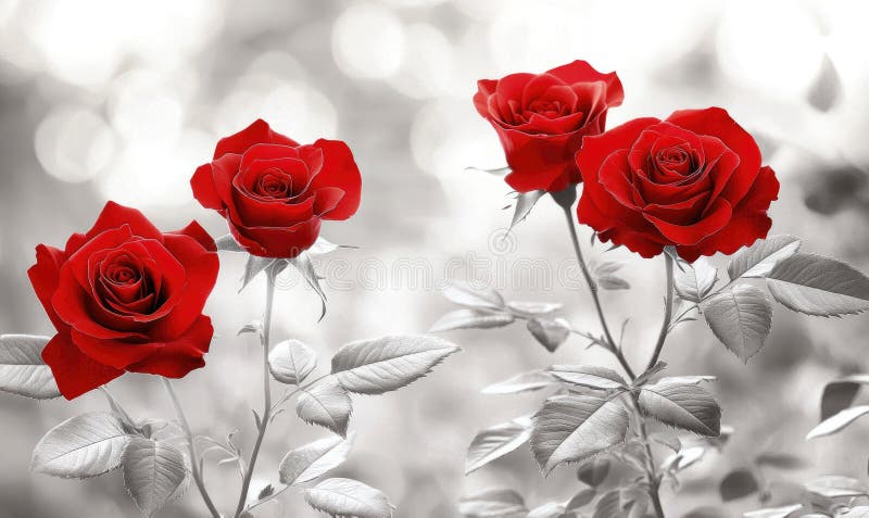 Four Red Roses are in a Vase Stock Photo - Image of valentine, romantic ...