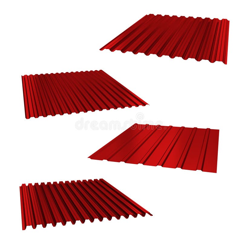 Four Red Sheets of Stainless Steel on a White Stock Illustration ...