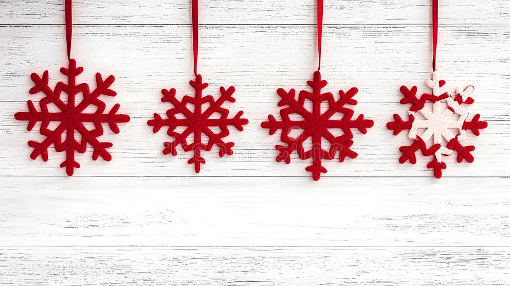 Four Red Snowflake Decorations on a White Background Stock Illustration ...
