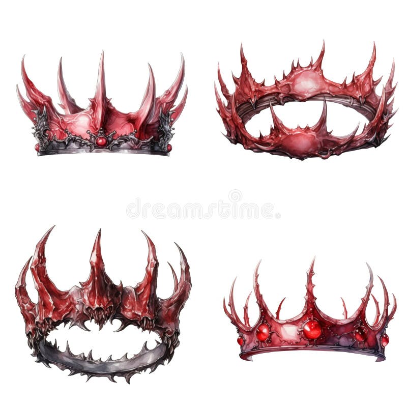 Four Red Spiked Crowns with Gems Stock Photo - Illustration of crown ...