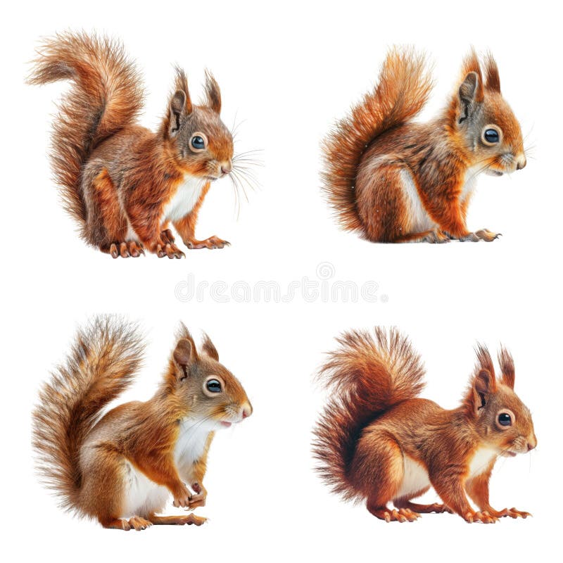 Four Red Squirrels are Posing Against Stock Photo - Illustration of ...