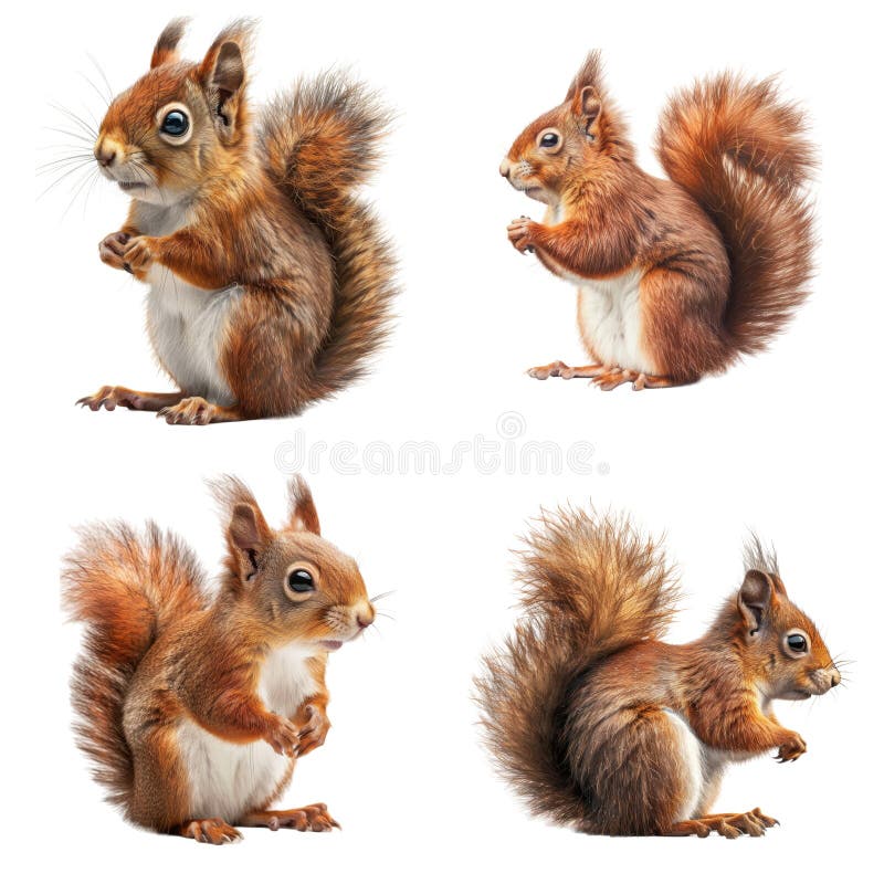 Four Red Squirrels Posing Against Stock Photo - Illustration of eyes ...