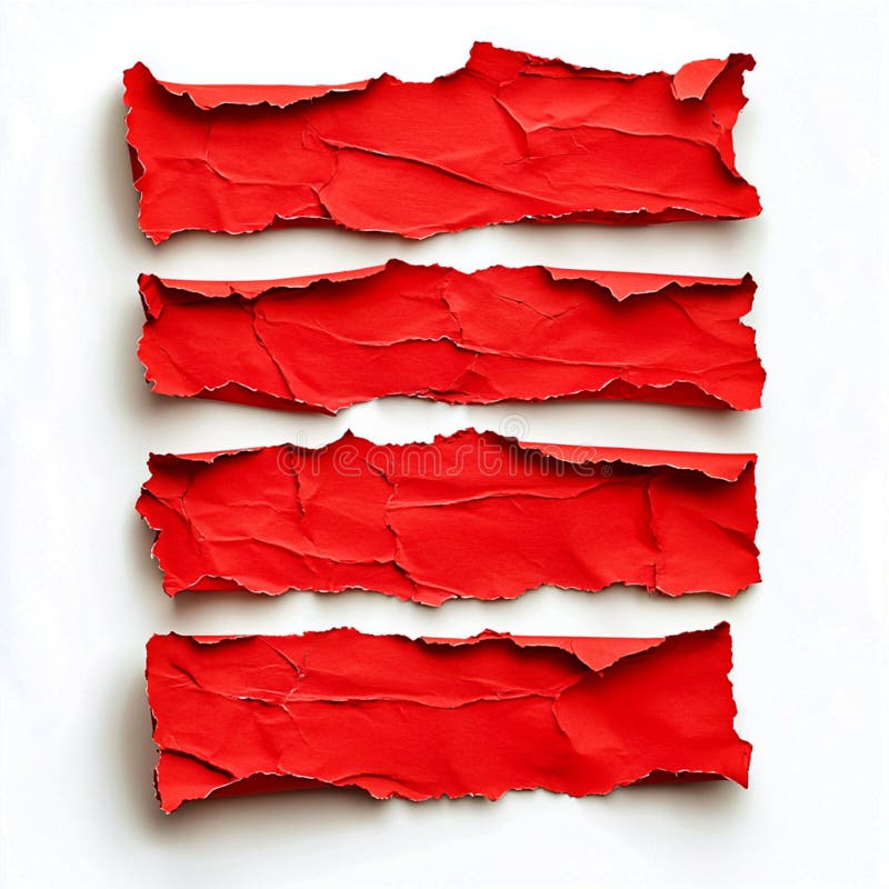 Four Red Strips of Torn Paper Arranged Vertically on a White Background ...