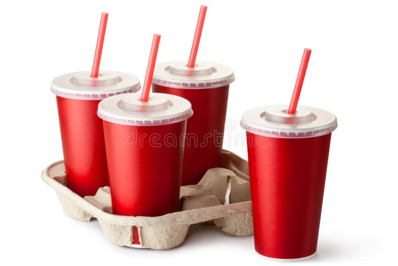 Four Red Takeout Cups with a Cup Holder Stock Image - Image of beverage ...