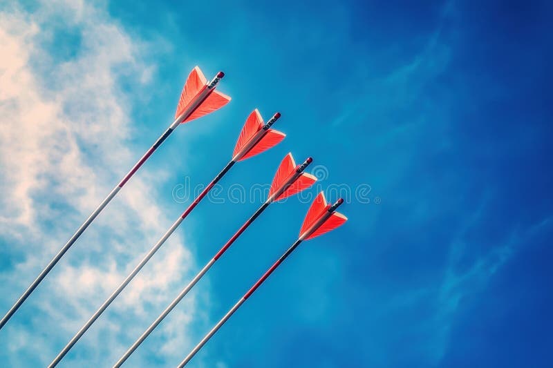 Four Red and White Arrows Flying Against a Blue Sky Ai Photo Stock ...