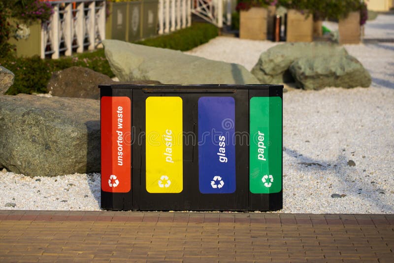 Colorful Recycle Bins in the Park Stock Photo - Image of colorful ...