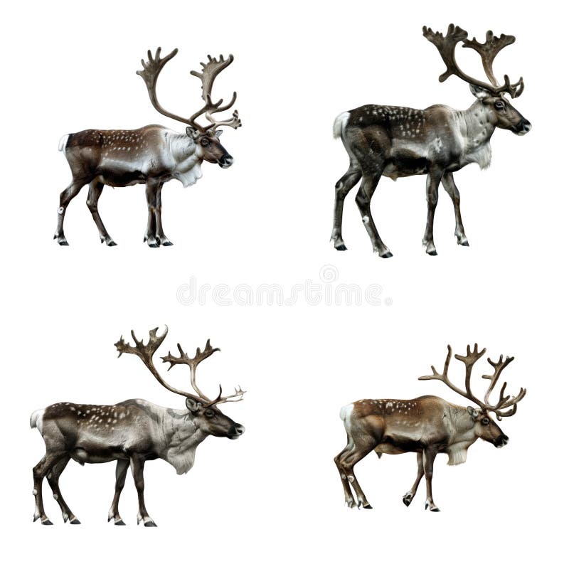 Four Reindeer with Antlers Standing on a White Background Stock Image ...
