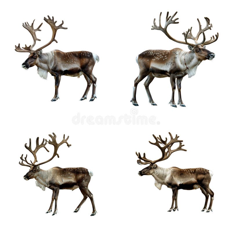 Four Reindeer with Large Antlers Standing Against a White Background ...