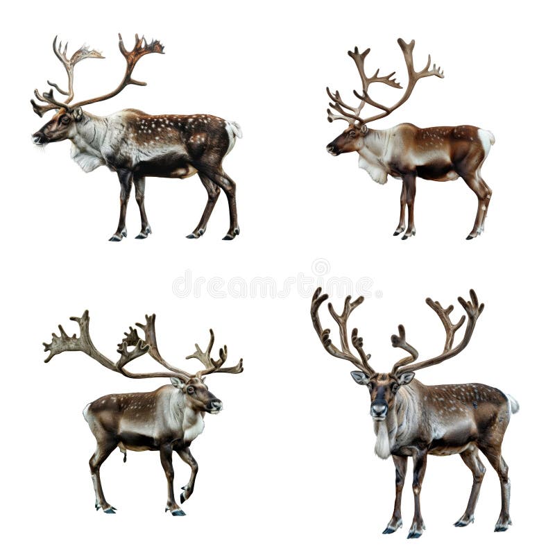 Four Reindeer Standing Isolated on a White Background Stock Photo ...