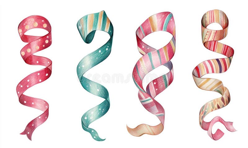 Four Ribbons with Different Colors and Patterns Stock Image - Image of ...