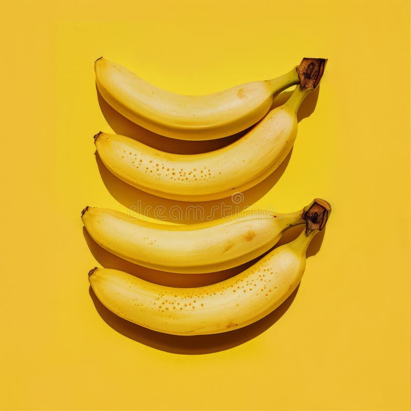 Four Ripe Bananas on Yellow Background, Top View Stock Illustration ...