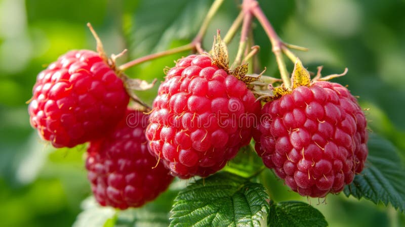 Four Ripe Raspberries on a Vine Stock Image - Image of nature ...