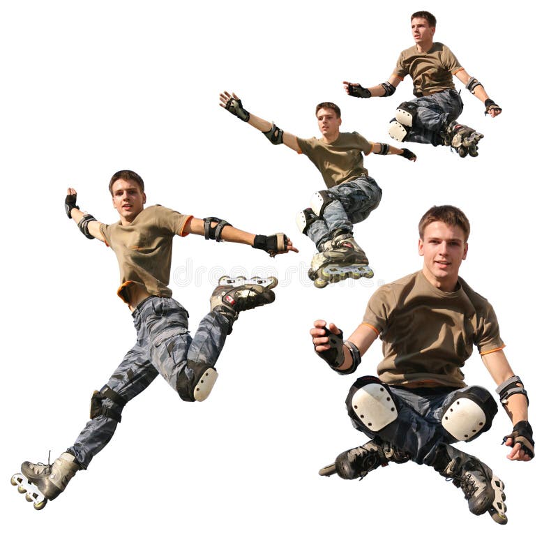 Four Roller Pose Isolated on White, Collage with Stock Image - Image of ...