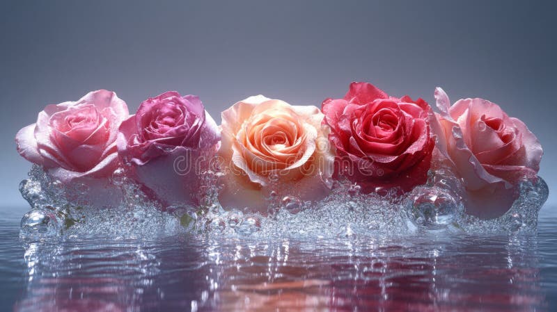 Four Roses Floating Gently on Water Surface Stock Illustration ...