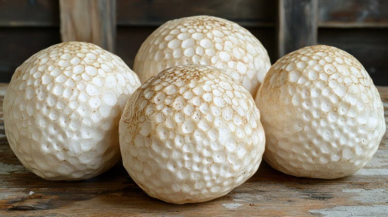 Puffball Mushrooms on a Wooden Surface Stock Illustration ...