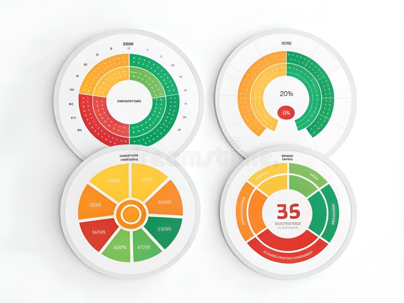 Four Round Graphs with Different Colors and Numbers Stock Illustration ...
