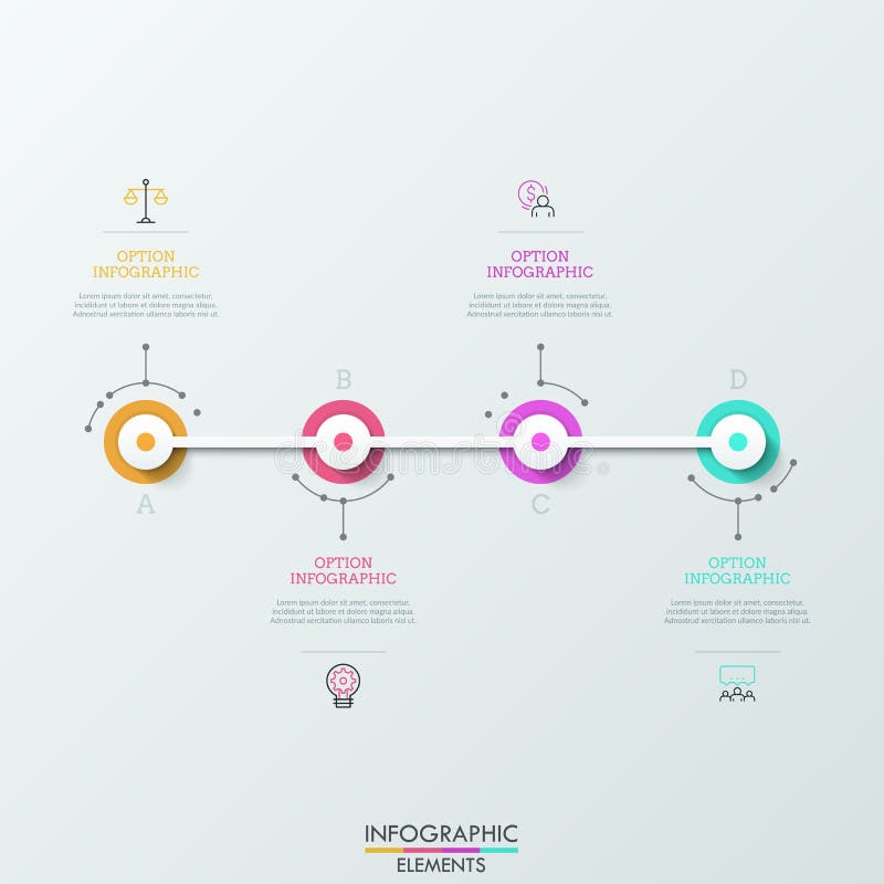Four Round Lettered Elements Connected into Horizontal Line, Linear ...