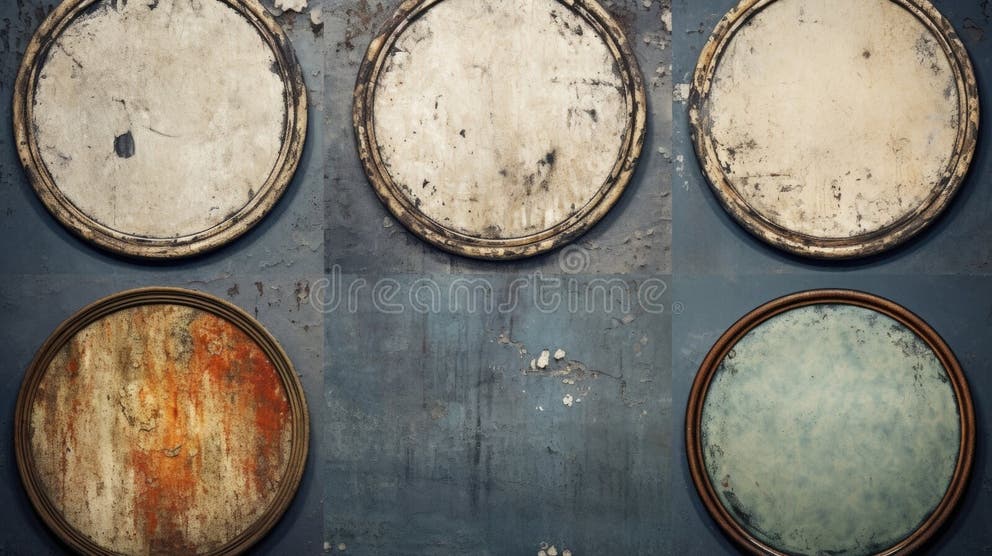 Four Round Mirrors Mounted on a Wall. Perfect for Interior Design ...