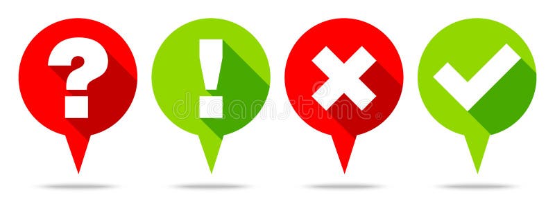 Four Round Speech Bubbles Question Answer and Checkmarks Red Green ...