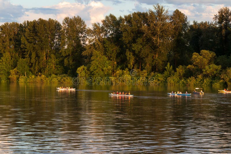 Four Row Boats Racing Down the River Stock Image - Image of four, north ...