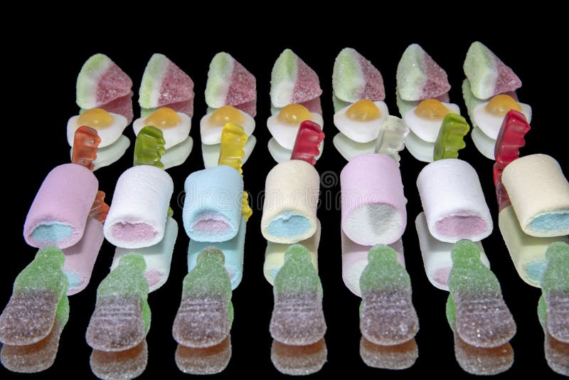 Four Rows of Sweet Gum and Marshmallow Stock Photo - Image of dessert ...