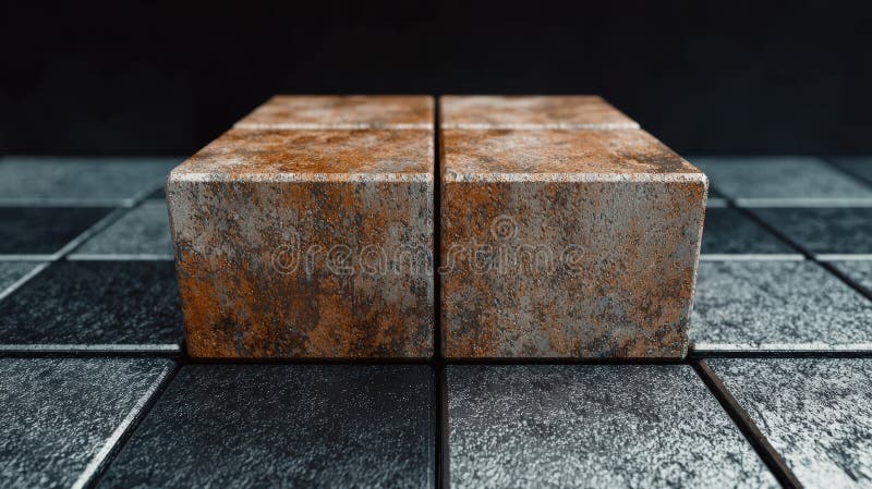 Four Rusty Metal Blocks Arranged on a Tiled Surface. Stock Illustration ...