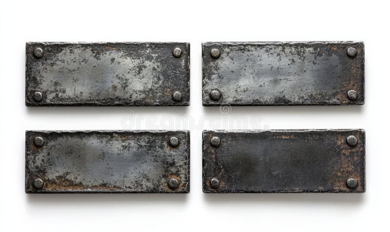 Four Rusty, Weathered Rectangular Metal Plates with Varying Patinas ...