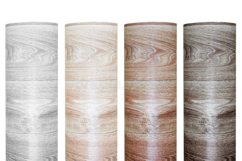Four Samples of Rolled Linoleum Roll with Wood Texture. Isolate Stock ...