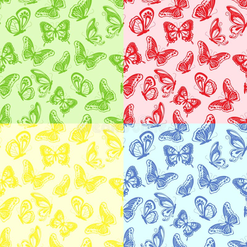 Four Seamless Butterflies Pattern Stock Vector - Illustration of ...