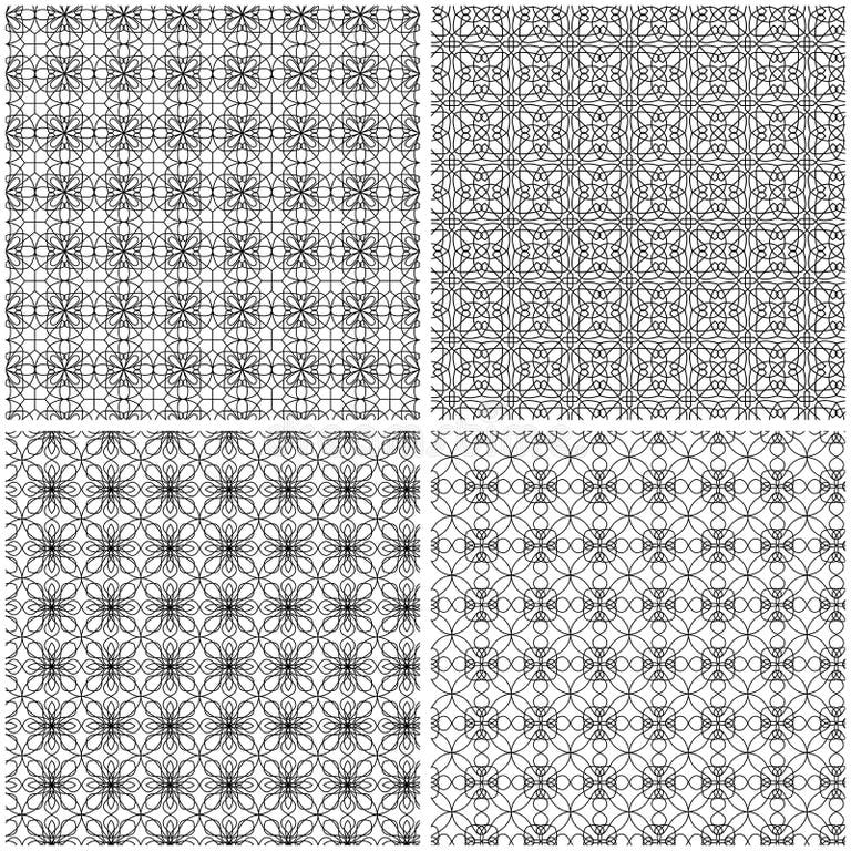 Four Seamless Mesh Patterns with Curly Lines Stock Illustration ...