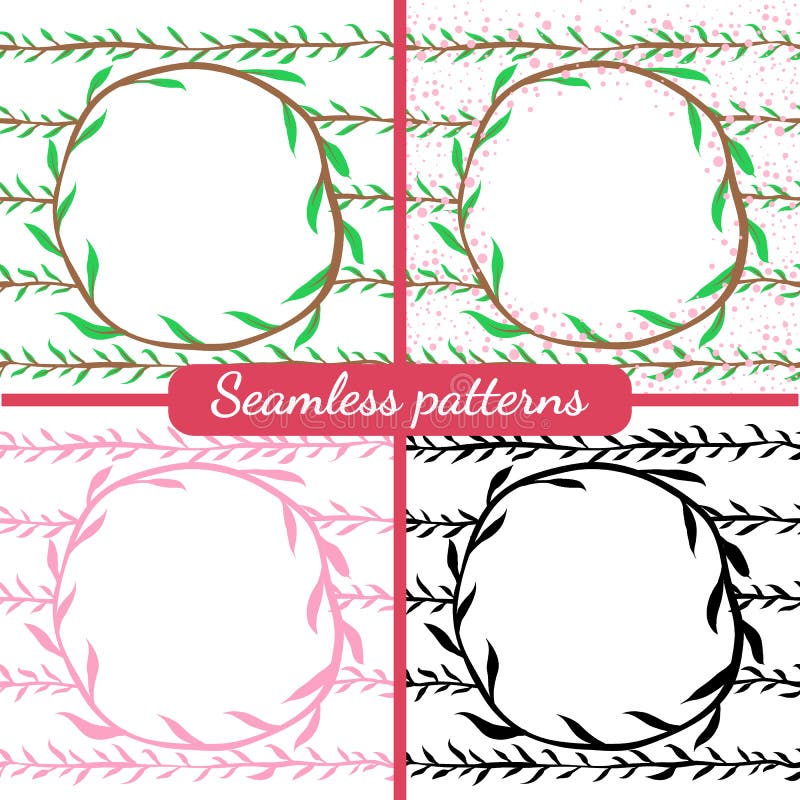 Four Seamless Patterns with Leaves. Stock Vector - Illustration of ...
