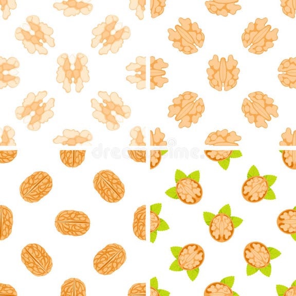 Four Seamless Patterns with Peeled Walnuts and Walnut Kernels Stock ...