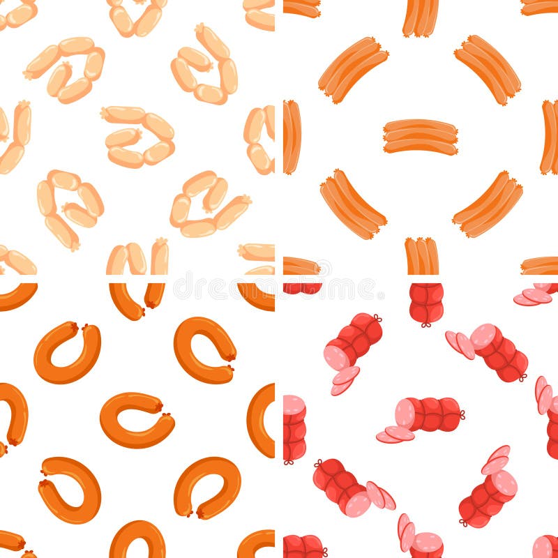 Seamless Patterns with Different Types of Sausages Forming Various ...