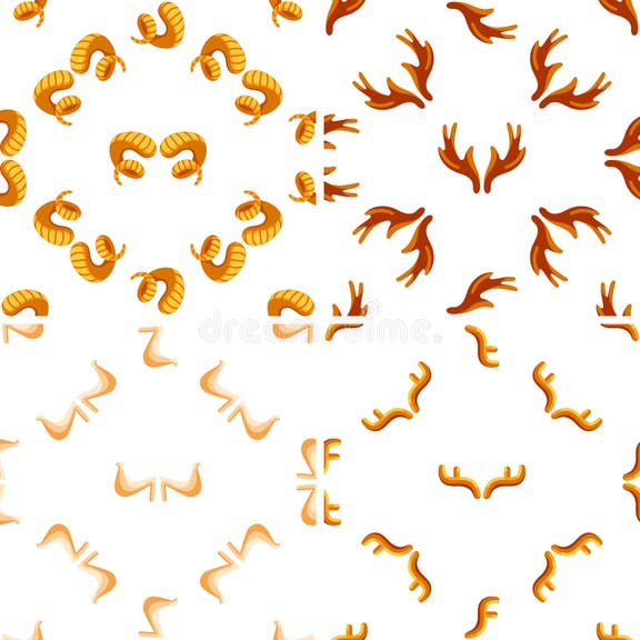 Four Seamless Patterns with Stylized Ram and Deer Horns Forming Various ...