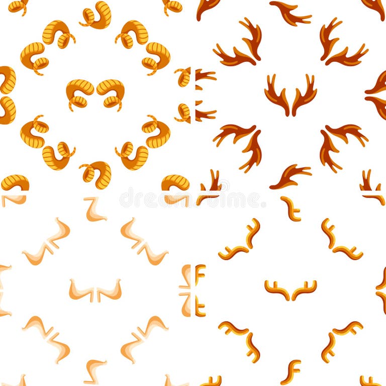 Four Seamless Patterns with Stylized Ram and Deer Horns Forming Various ...