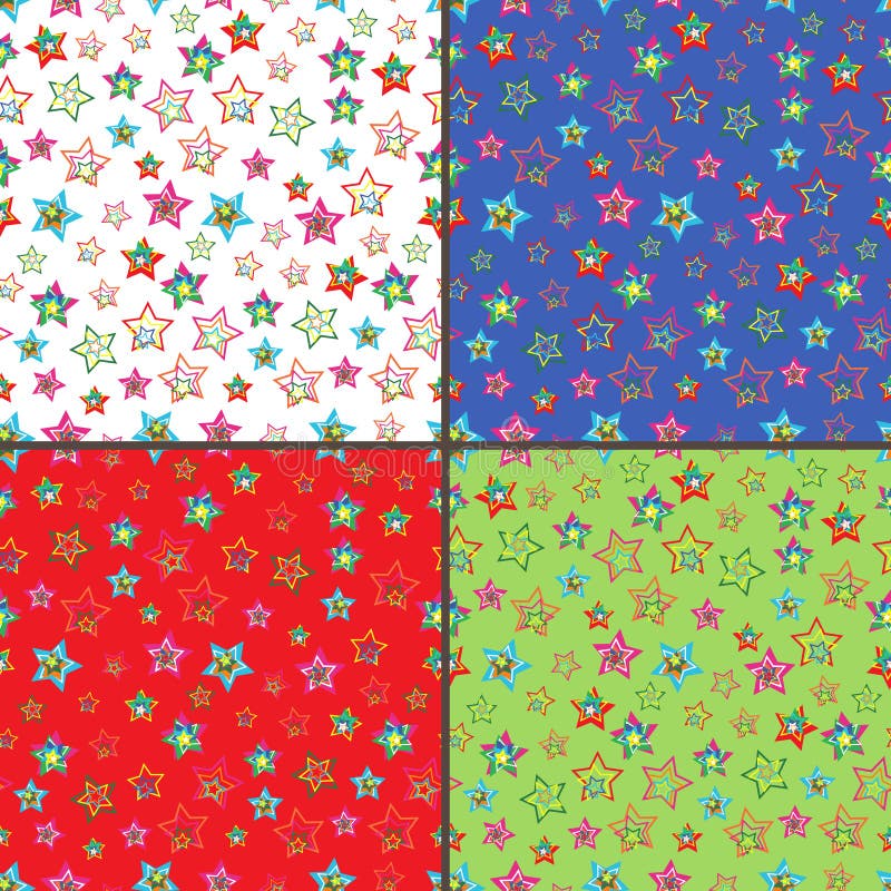 Four Seamless Vector Patterns with Colorful Stars Stock Vector ...
