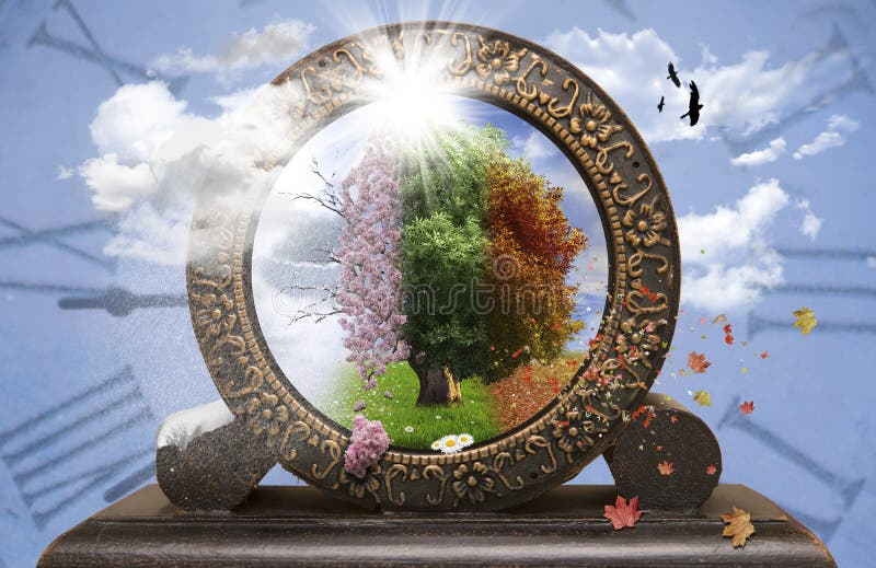 Four Season Tree in a Clock Stock Image - Image of autumn, flower: 63432605