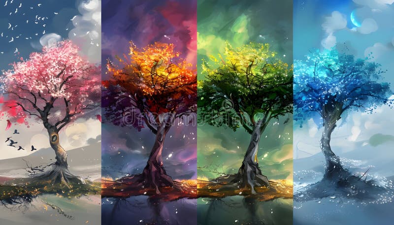 Four season tree stock illustration. Illustration of garden - 326198453