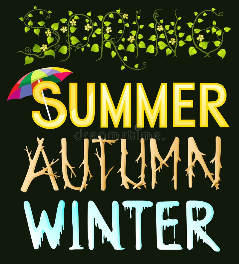 Four Season Typography - Spring - Summer - Autumn - Winter Stock Vector ...