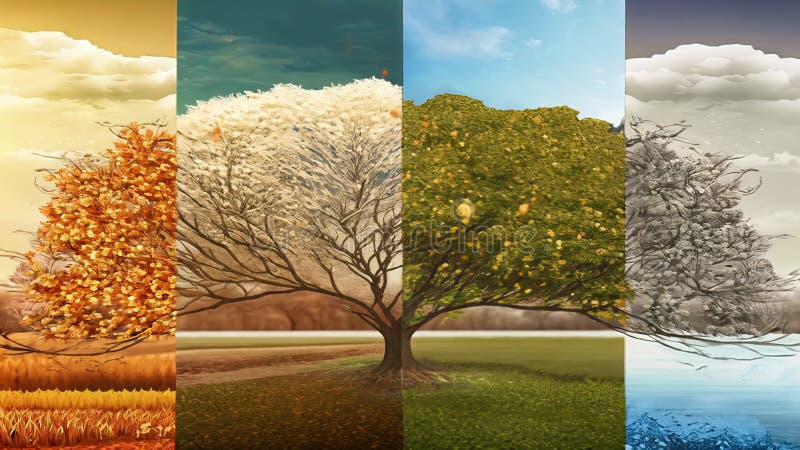 Four Seasons in a Tree Spring Winter Summer and Autumn Stock Footage ...