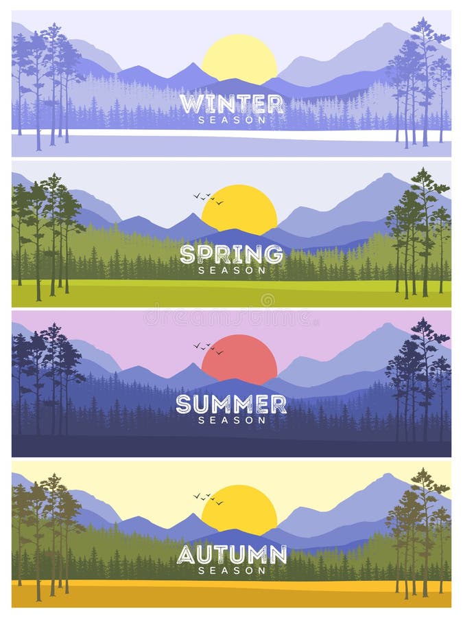 Four Seasons Banners with Abstract Trees - Vector Illustration Stock ...