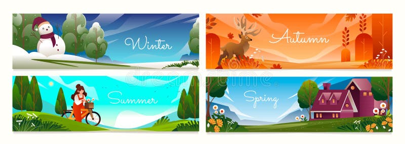 Four Seasons Banners in Gradient Style Stock Illustration ...