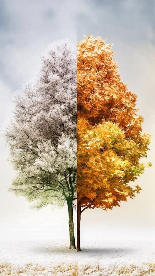 The Four Seasons Blending in One Tree, Stock Image - Image of panoramic ...
