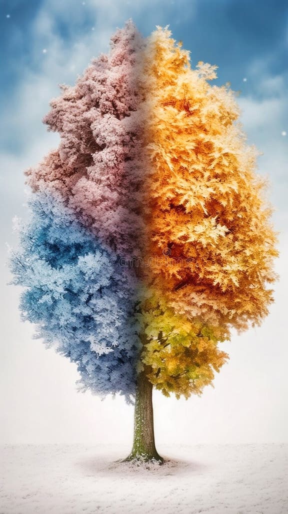 The Four Seasons Blending in One Tree, Generative AI Stock Illustration ...