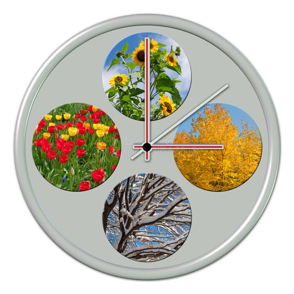 Four Seasons on a Clock As a Collage Stock Illustration - Illustration ...